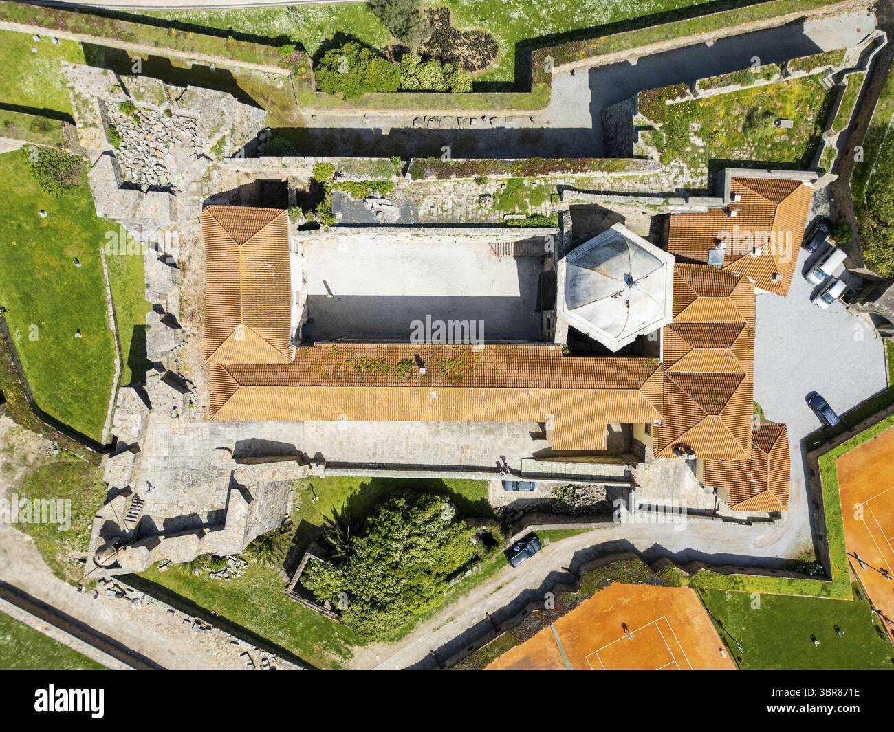 Aerial view of Forte de São Francisco Xavier's terracotta roofs ...