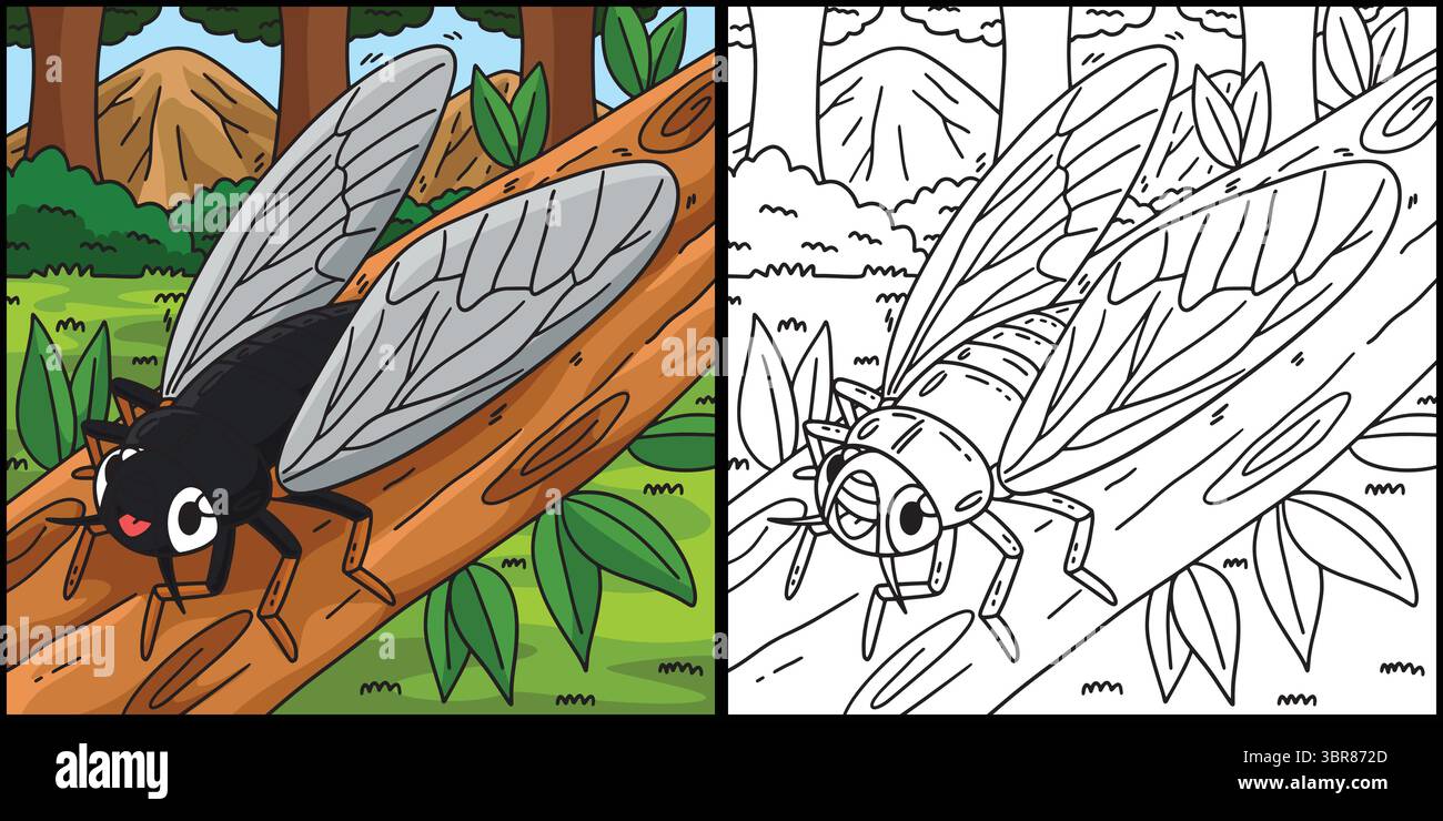 Insect Cicada Animal Colored Cartoon Illustration Stock Vector Image ...