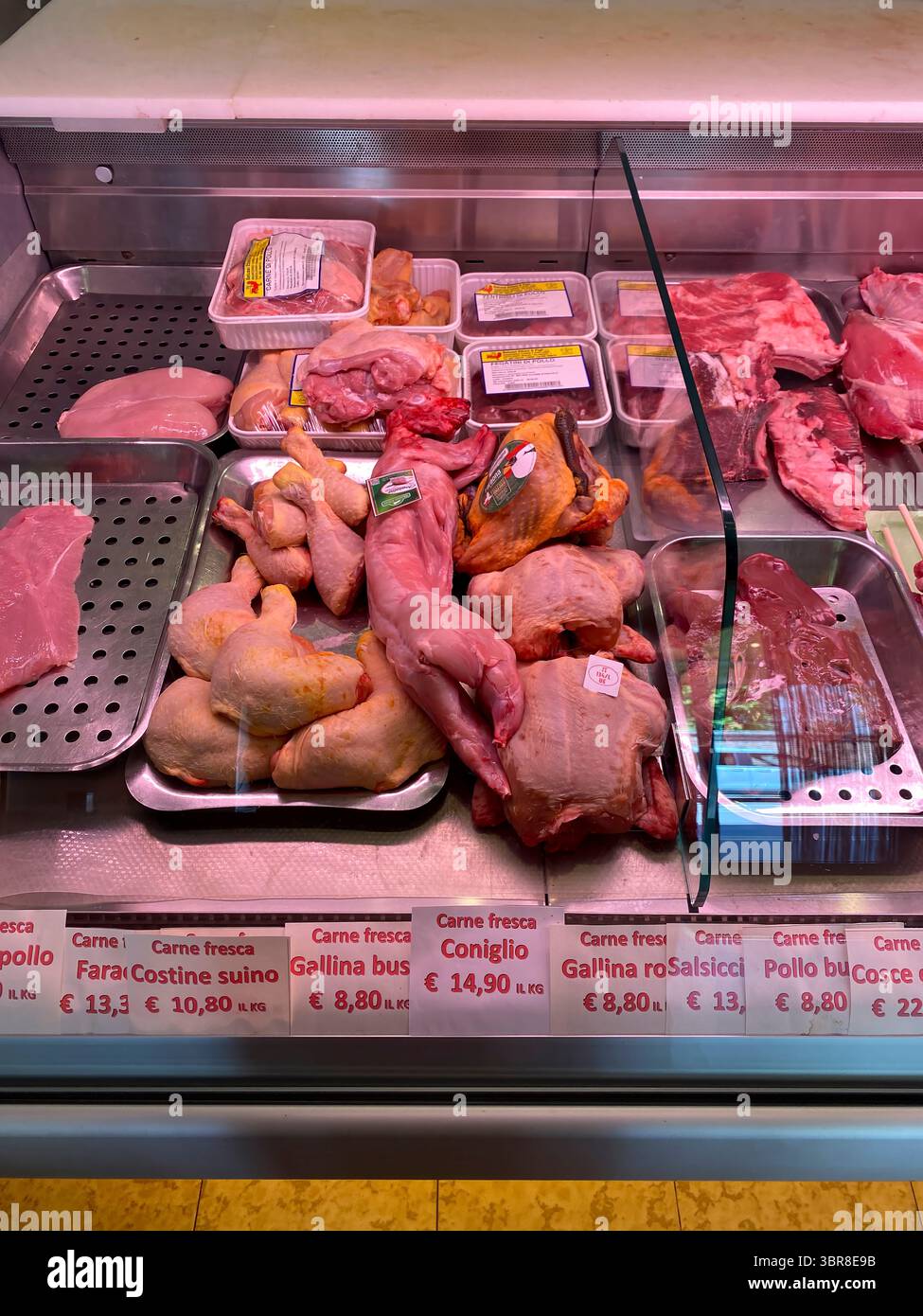 Cremona, Italy June 28th 2025 Refrigerated display case displaying ...