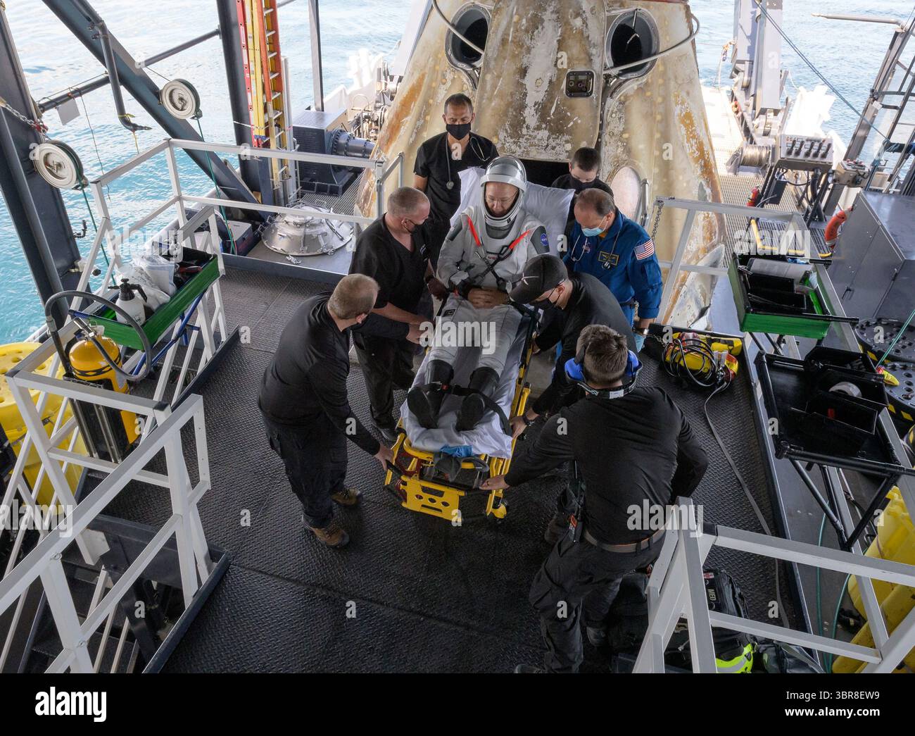 August 2, 2020 - Pensacola, Florida, USA - NASA astronaut Douglas Hurley is helped out of the ...