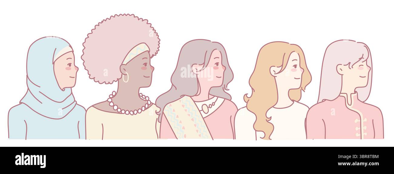 A captivating collection of illustrated womens profiles showcasing ...