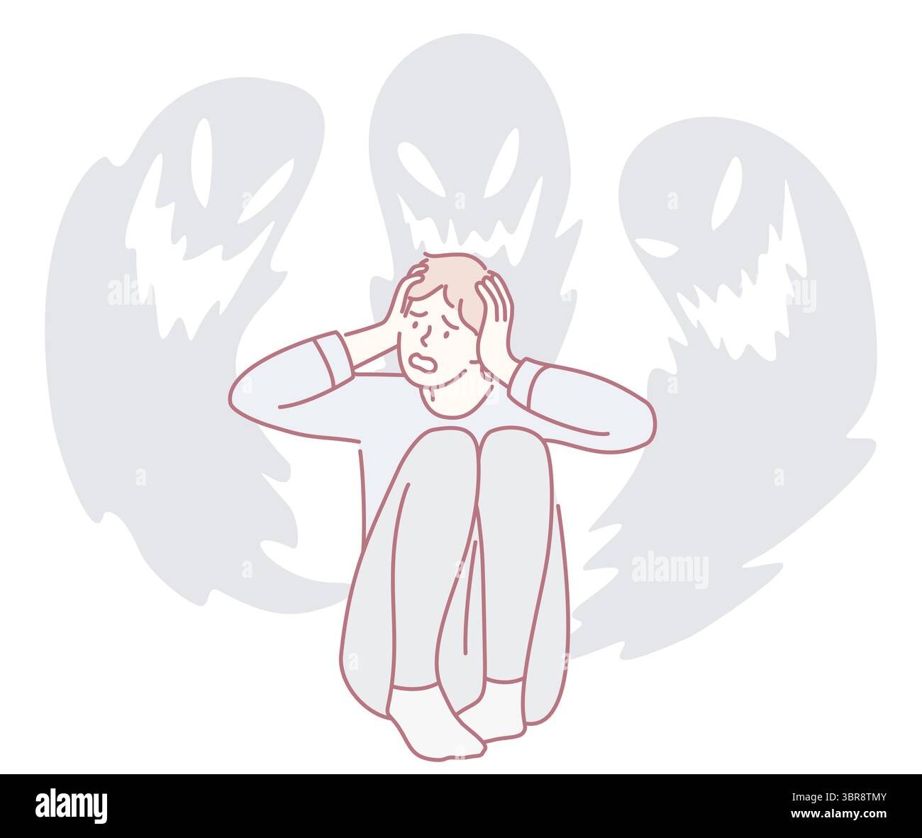 An individual grappling with anxiety is encircled by dark, menacing ...