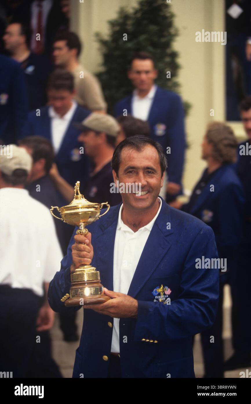Seve Ballesteros Captain winning with the trophy The Ryder Cup 1997 ...