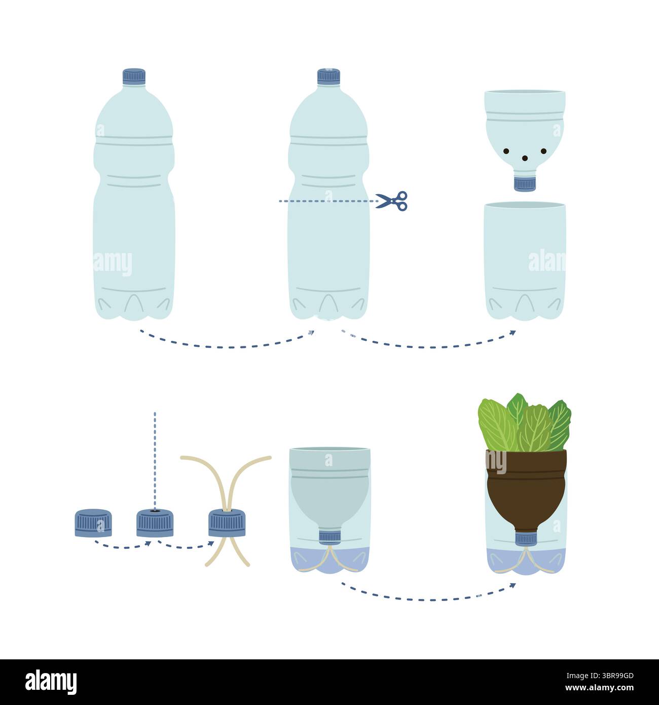 Infographic of self-watering plastic bottle planter on white background ...