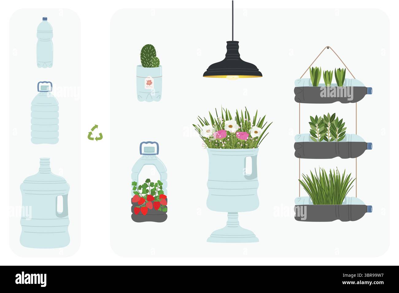 Scheme of upcycling plastic elements. Handmade and DIY secondary use ...