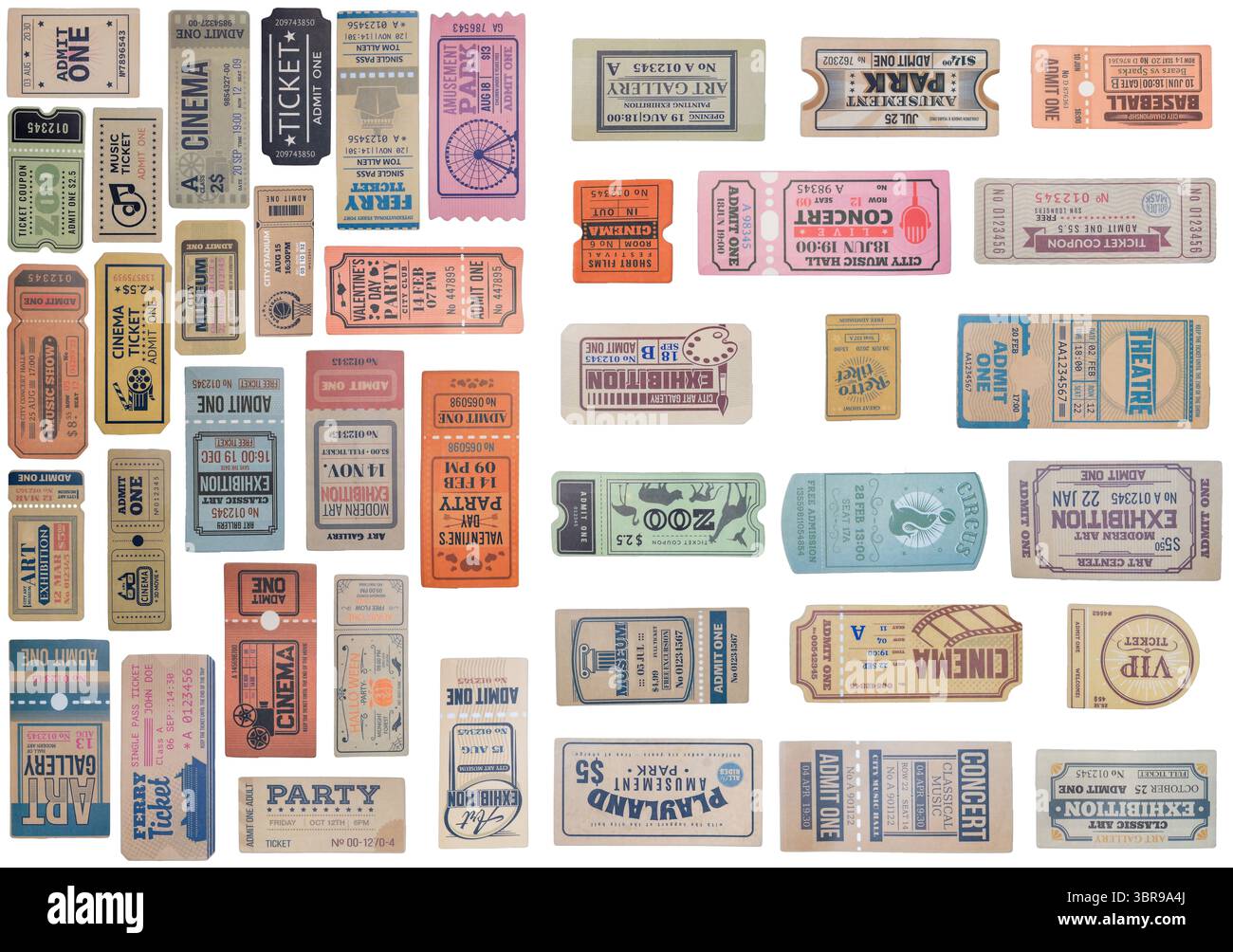 a collection of old vintage ticket isolated on white background Stock ...