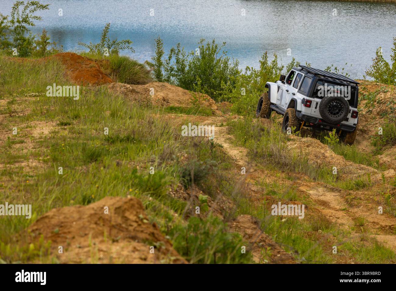 Off-road vehicle in difficult terrain, off-road car rally, off-road car ...