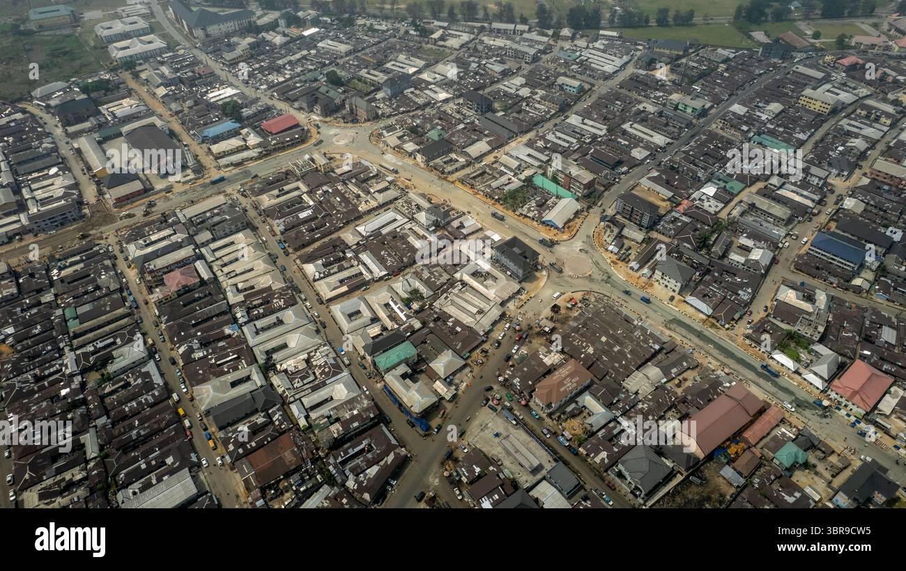 Aerial view of a sprawling urban landscape, showcasing densely packed ...