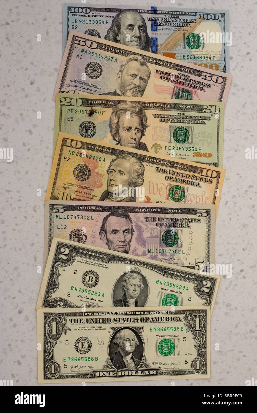 Vertical Arrangement of All U.S. Dollar Denominations Stock Photo - Alamy