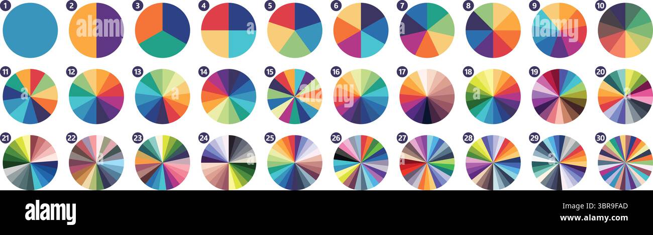Color segmented circles. Circular infographic graphs, multicolored pie ...