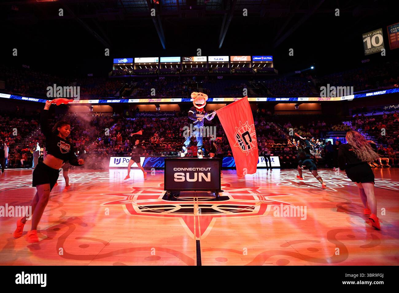 UNCASVILLE, CT - JULY 09: Blaze, the Connecticut Sun mascot, waves a ...