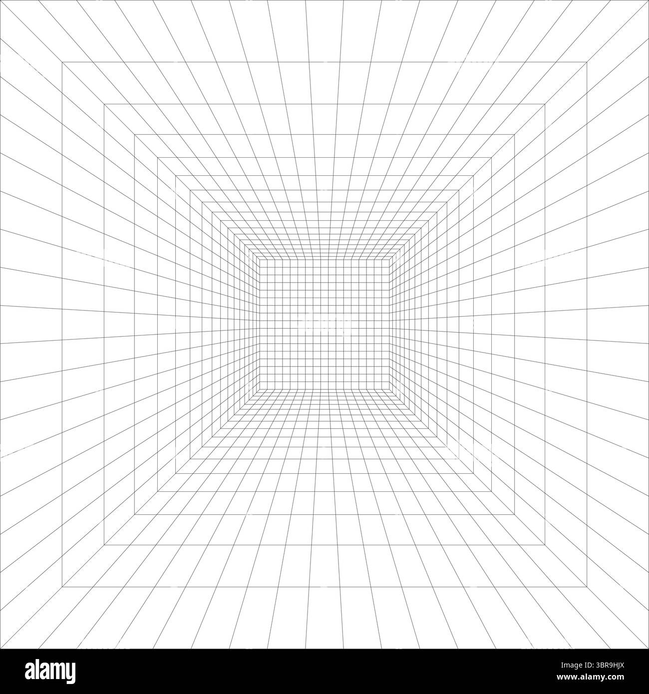 Room with 3D square wireframe grid. Hall, studio, portal in perspective ...