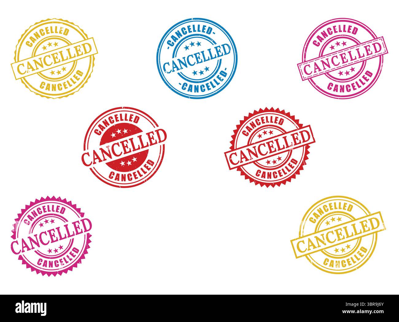 A Extensive Cancelled Stamp Collection, Vector Set of Red Yellow Blue ...