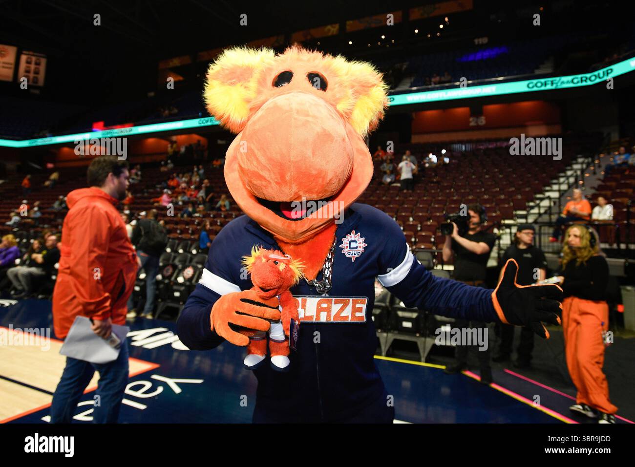 UNCASVILLE, CT - JULY 09: Blaze, the Connecticut Sun mascot, poses for ...
