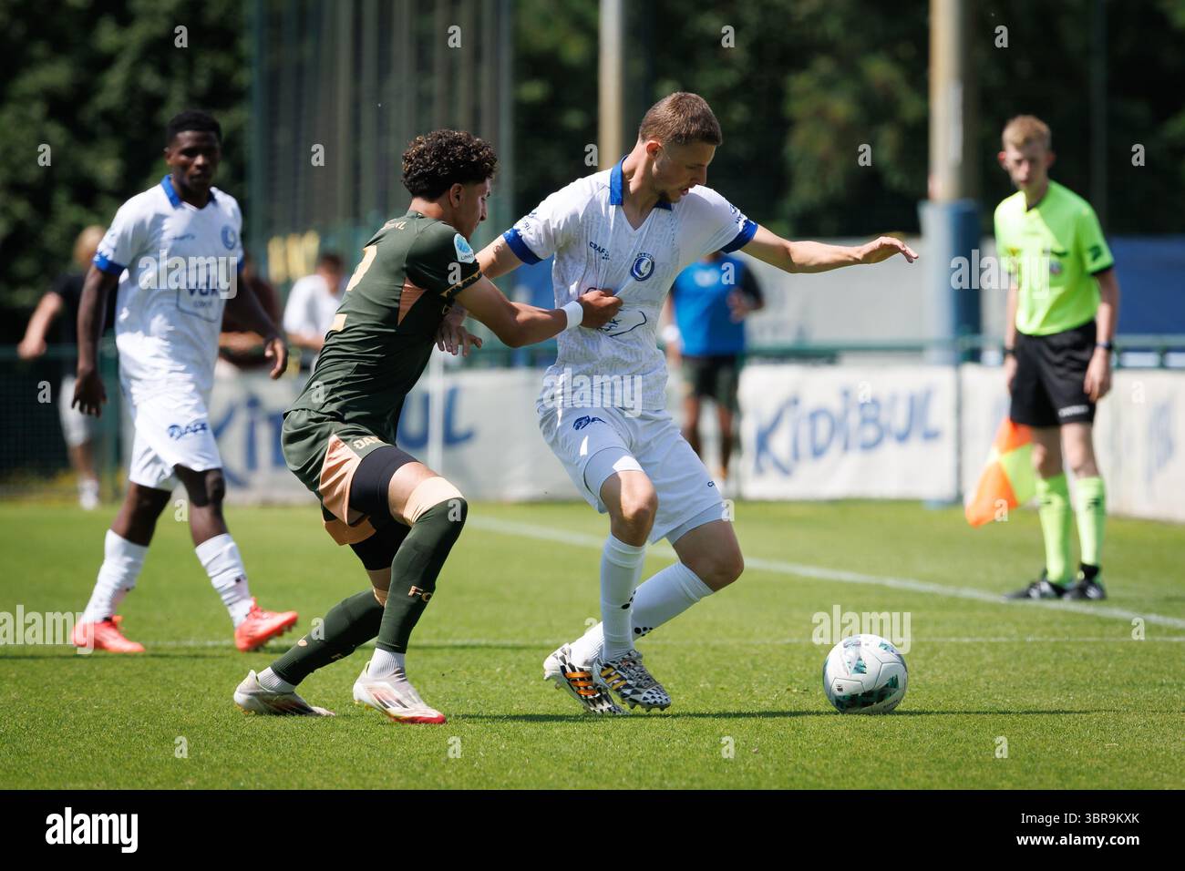 Jong Gent's Wout Asselman fights for the ball during a friendly soccer ...