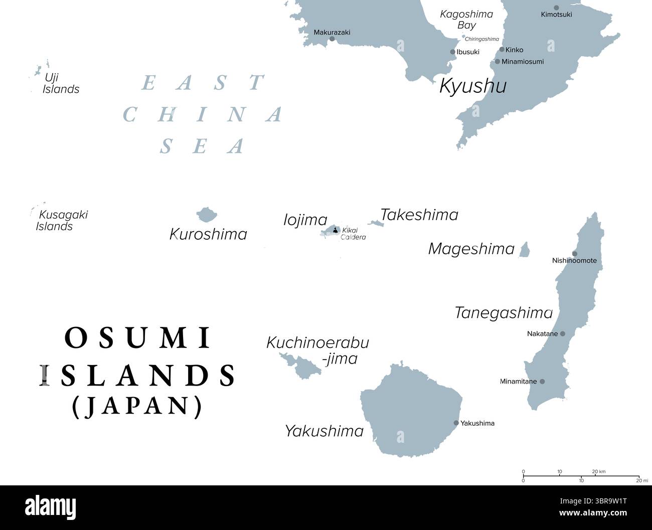 Osumi Islands, island group of Japan, gray political map. Archipelago ...