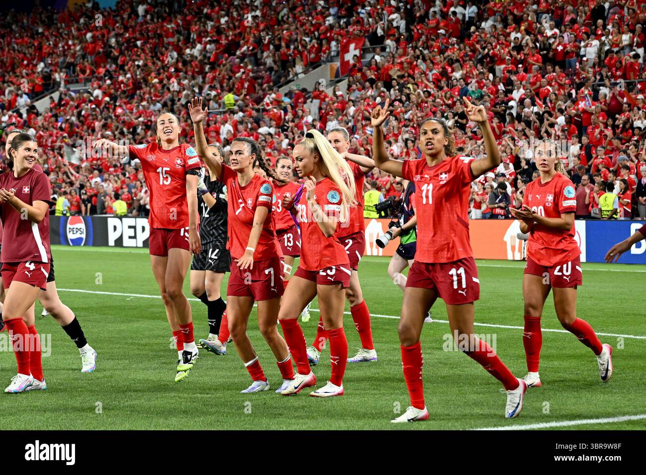 players of Switzerland celebrate after the matchday 3 game in group A ...