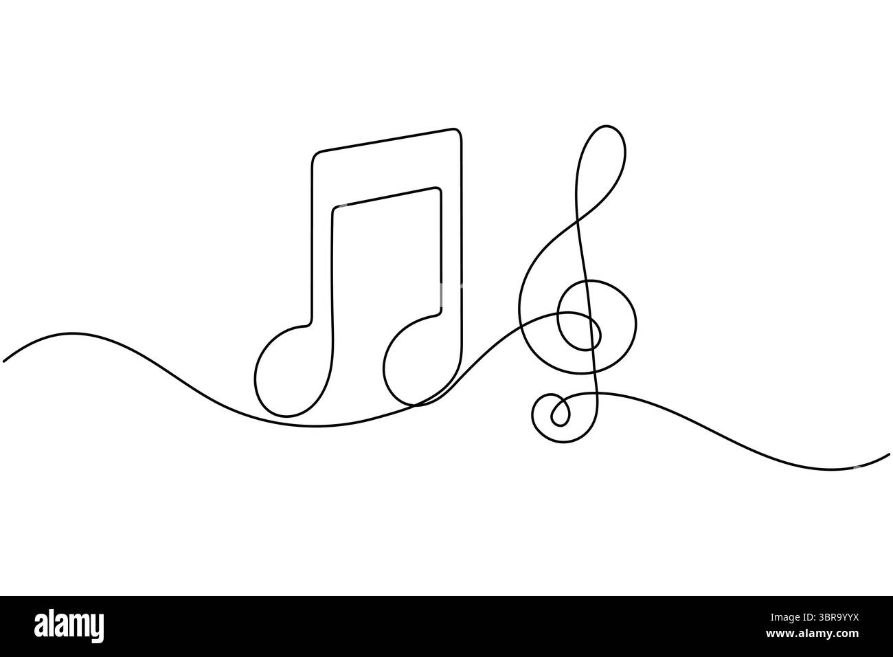 Music notes continuous one line drawing on white background minimalist ...