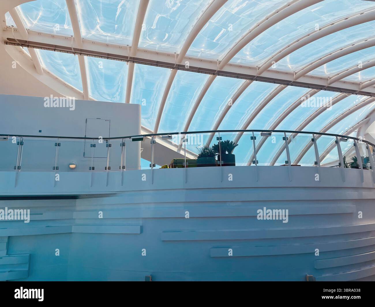 Exterior details of a modern cruise ship. Large white hull, multiple ...