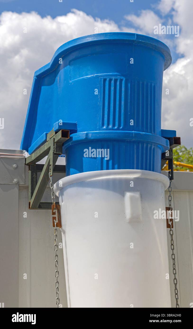 Blue and White Plastic Chute Debris Device at Construction Site Stock ...