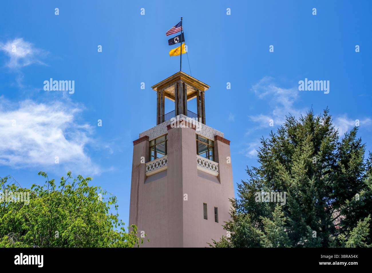 Santa Fe, NM, USA - May 17, 2025: Bataan Memorial Building tower with ...