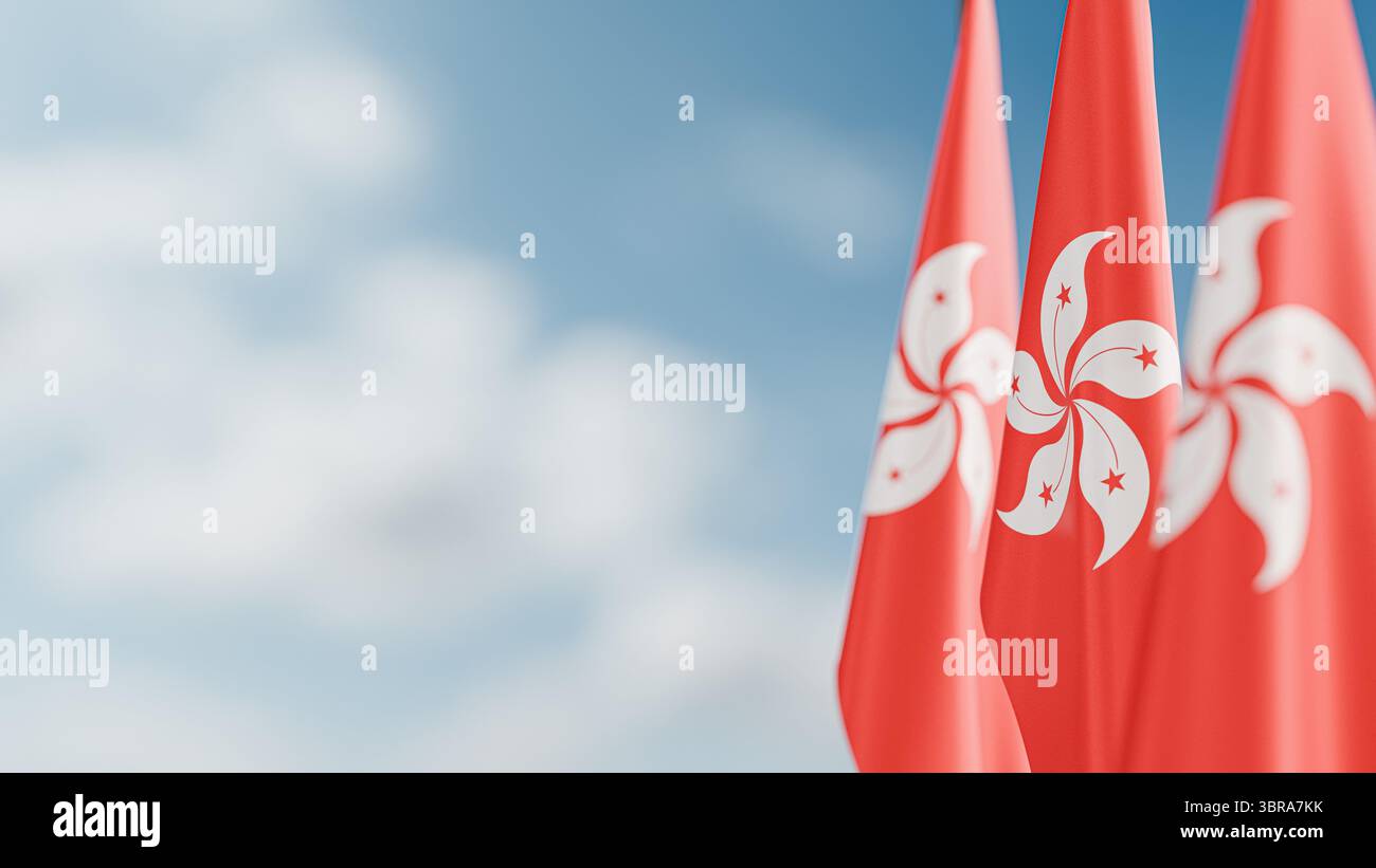 Three Flags of Hong Kong, Hanging Decoratively From a Flagpole Stock ...