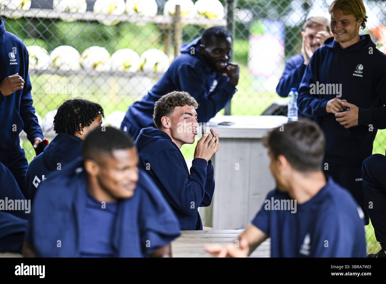 Gent's Mathias Delorge celebrates after winning a team building ...