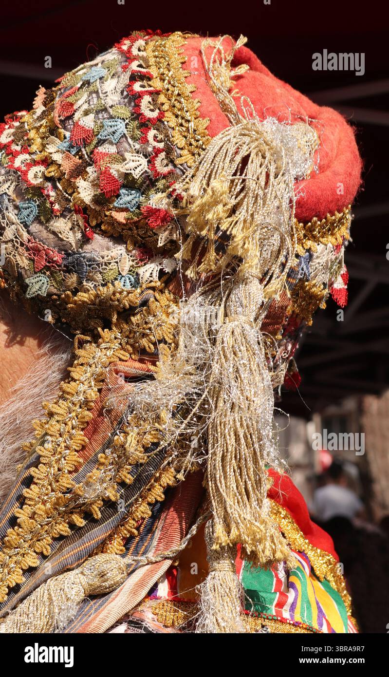 Traditional Turkish folklore embroidered men's headdress. Yoruk ...