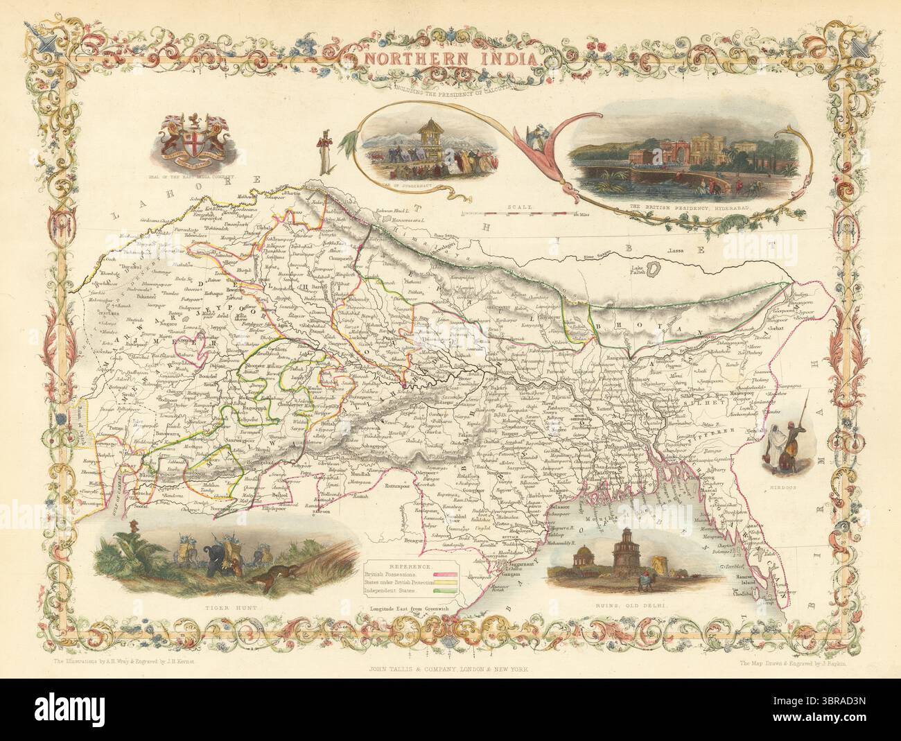 Vintage 19th c. map of the northern part of India. Includes are now ...
