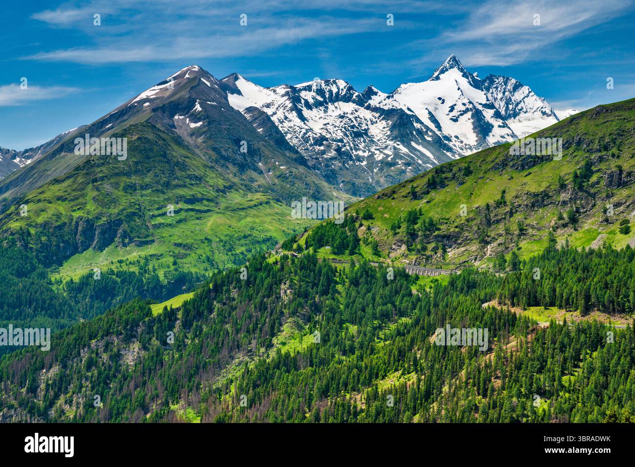 Glockner Group, Grossglockner mtn on right, June 2025, view from Grossglockner High Alpine Road ...