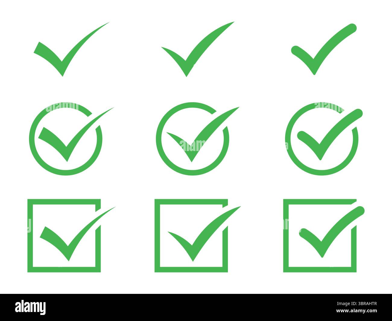 Different shape of green check mark symbol. Quality sign icon ...