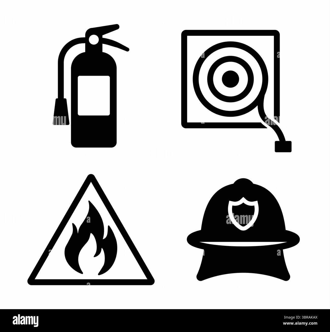 This vector image features essential fire safety elements, including a ...
