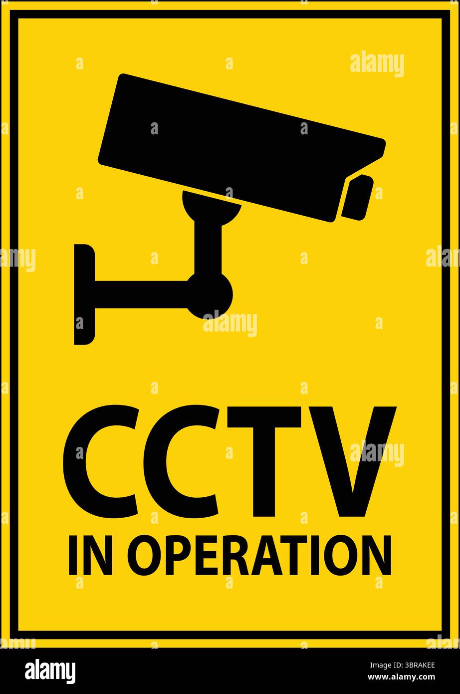 A striking yellow warning sign that displays a CCTV camera icon and the ...