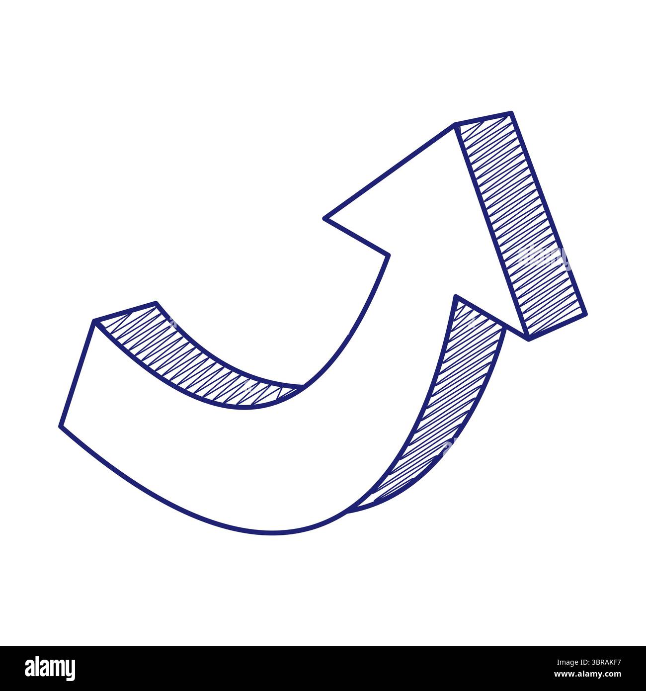 Curved Upward Arrow with Sketch Style Shading Vector Illustration. A ...
