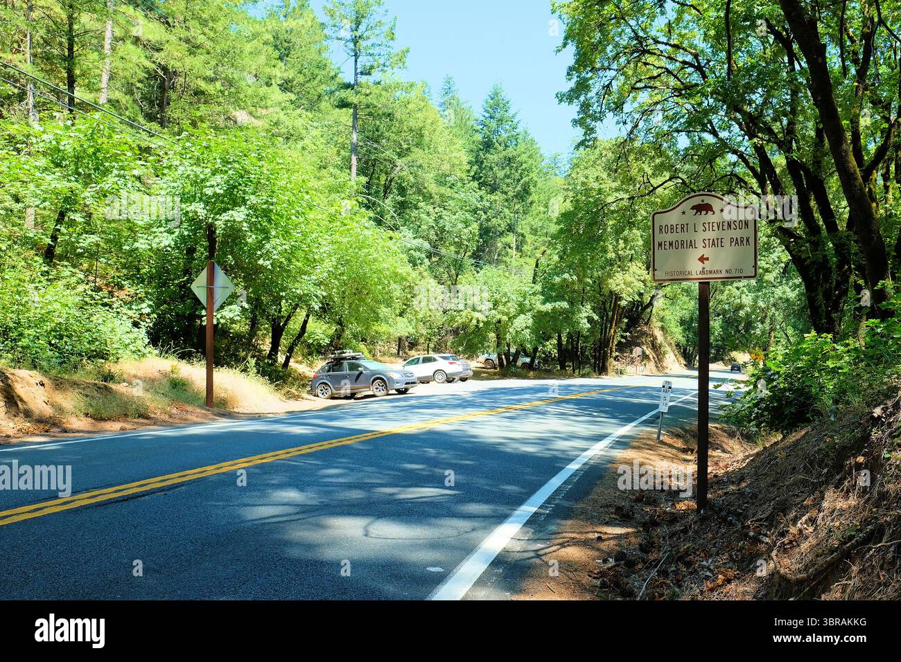 Highway sign at Robert Louis Stevenson Memorial State Park near ...