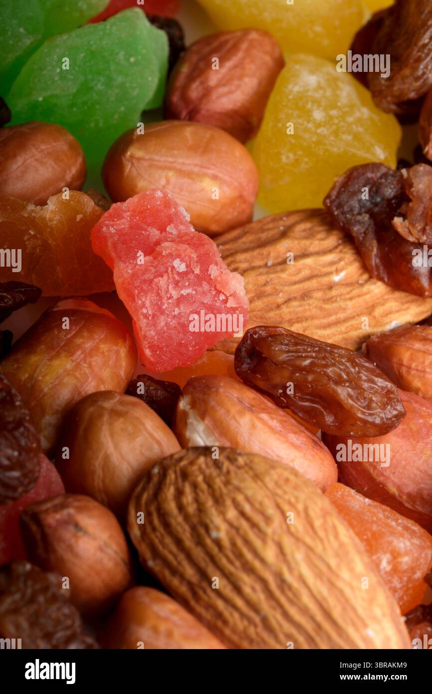 A vibrant mix of nuts and candied fruits forms a delightful treat Stock ...