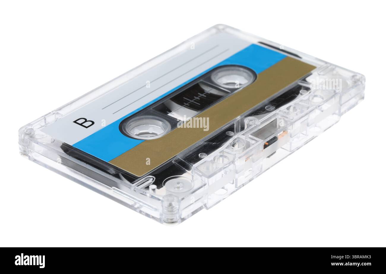 One audio cassette with blank label isolated on white Stock Photo - Alamy