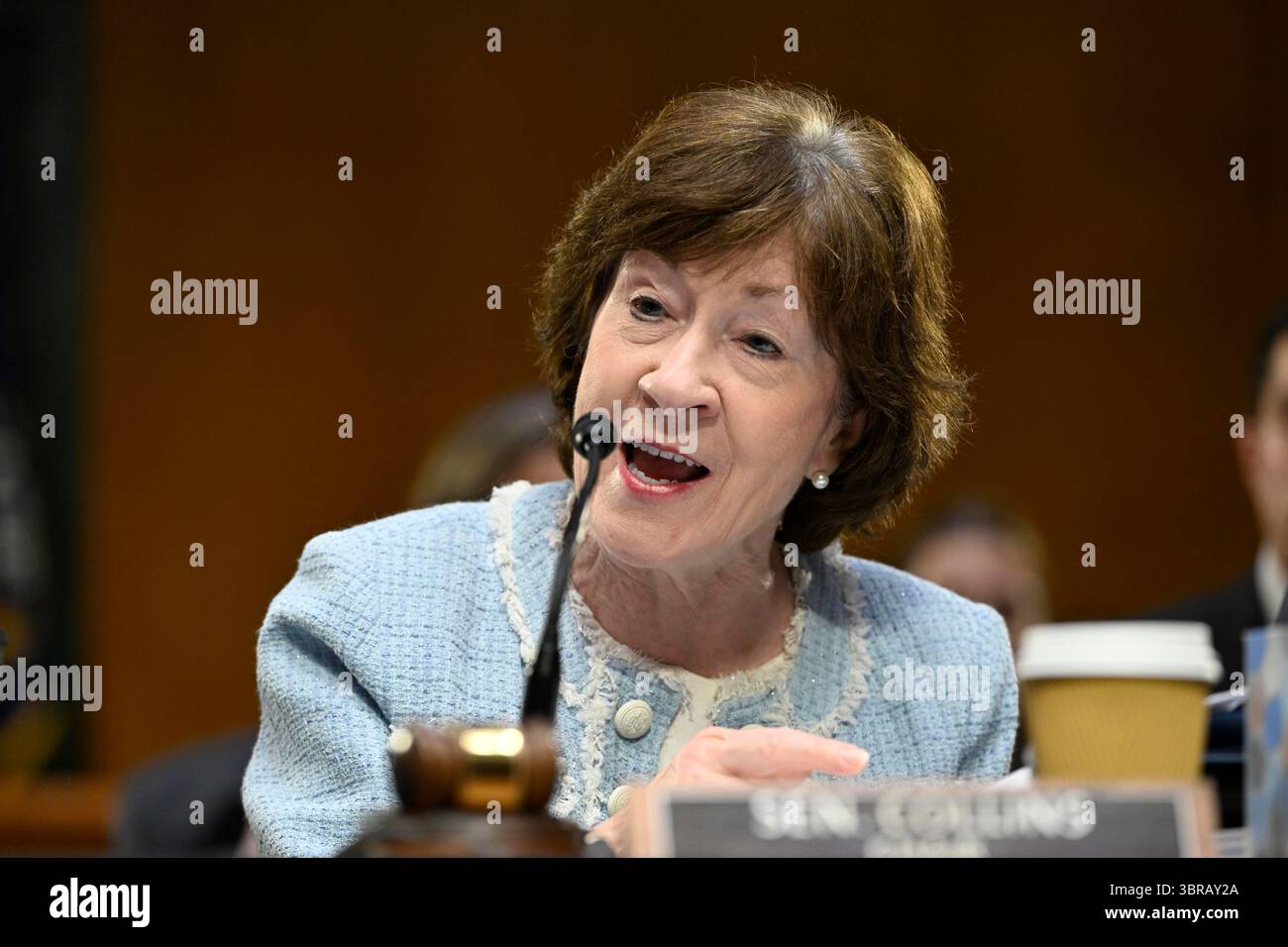 United States Senator Susan Collins (Republican of Maine) speaks at a ...