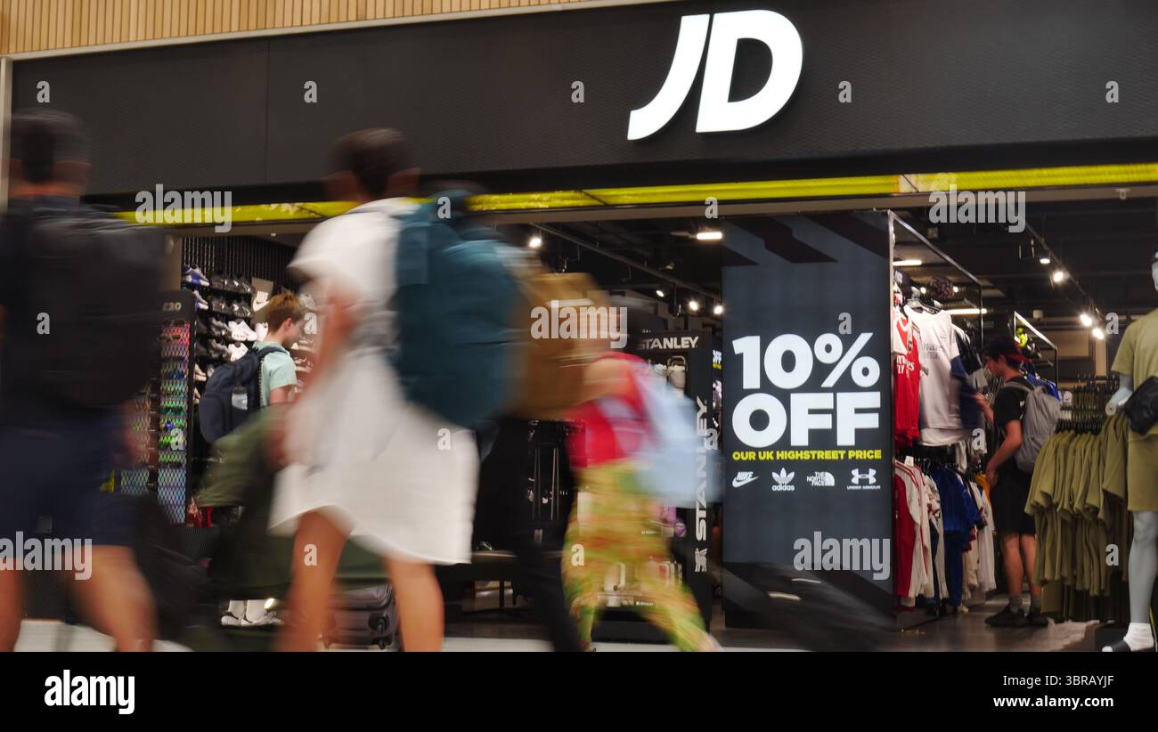 JD Sports fashion shop at North Terminal, Gatwick airport Stock Photo ...
