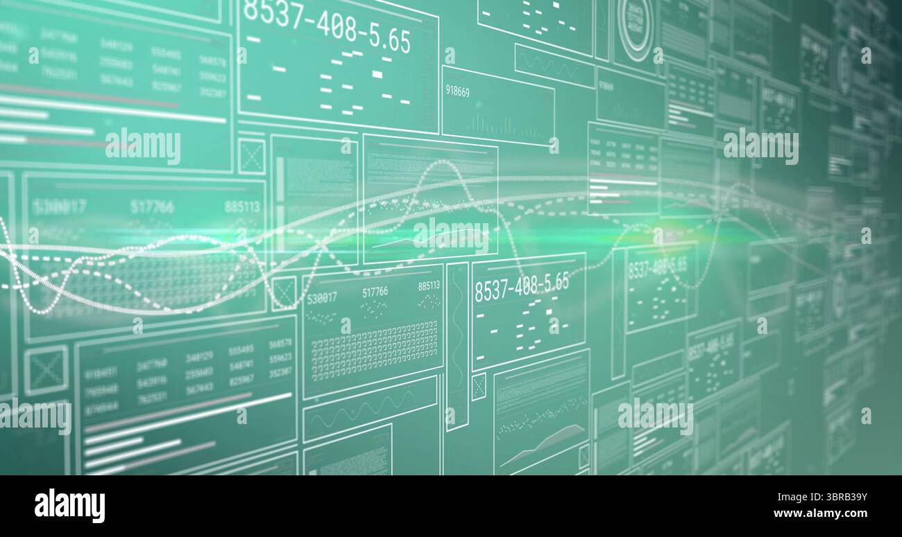 Displaying translucent analytics interface in virtual environment with floating panels and ...
