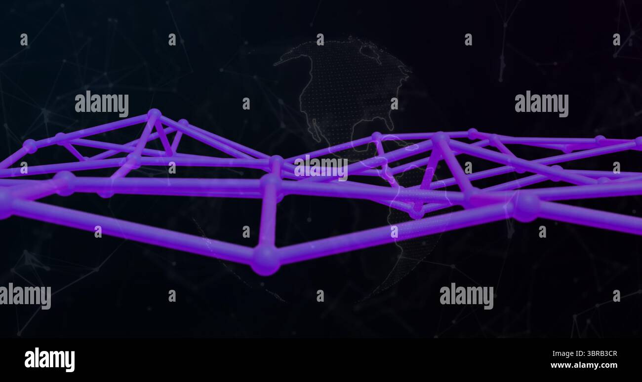 Spanning purple rods and nodes forming network mesh across digital ...