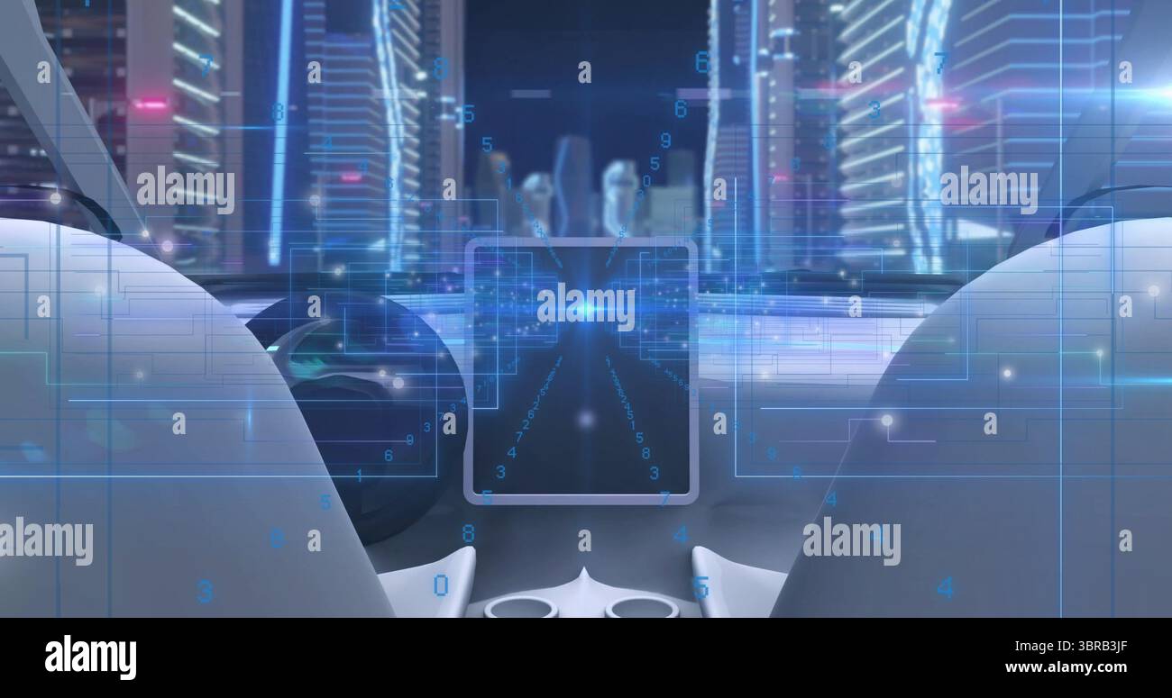 Displaying central holographic interface panel over console inside ...