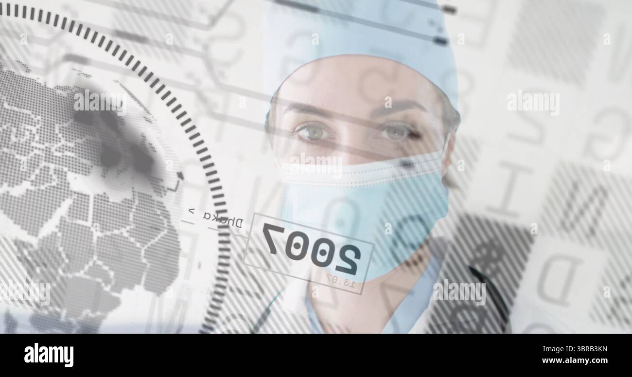 Presenting surgeon wearing scrubs, surgical cap and face mask in ...