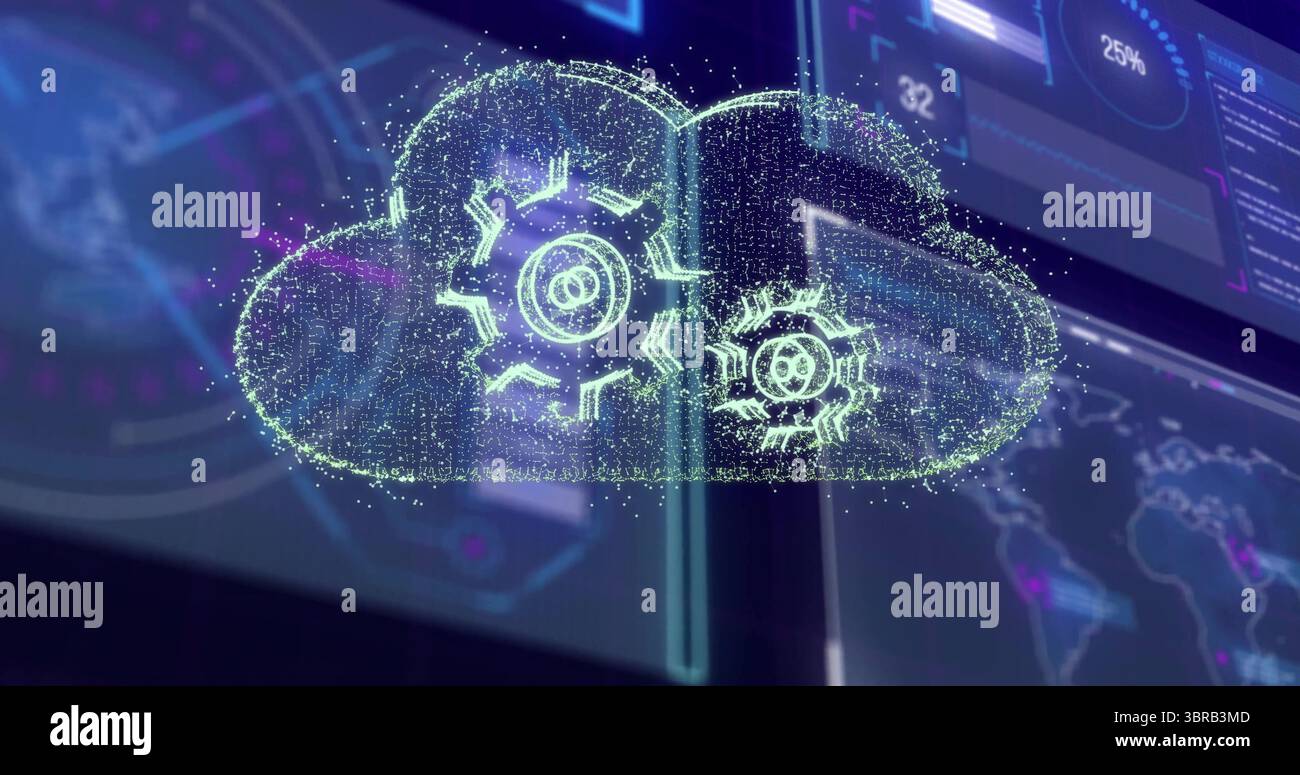 Displaying holographic cloud icon floating in virtual data interface ...