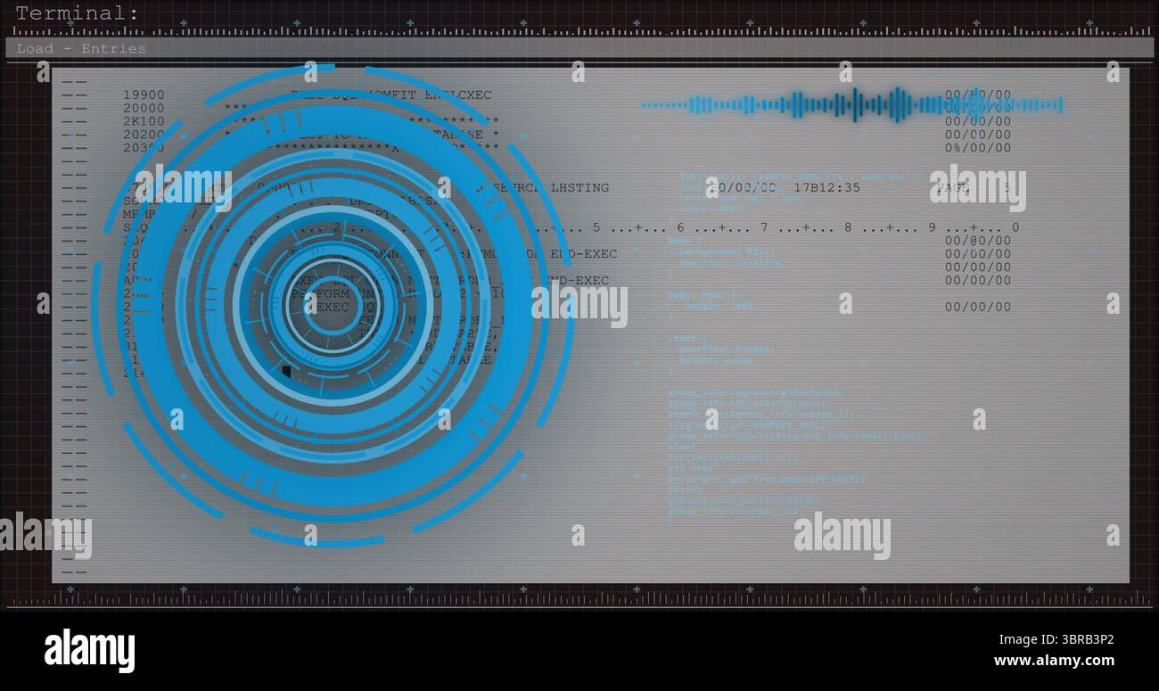 Displaying concentric HUD graphic on terminal interface, showing columns, waveform and ruler ...