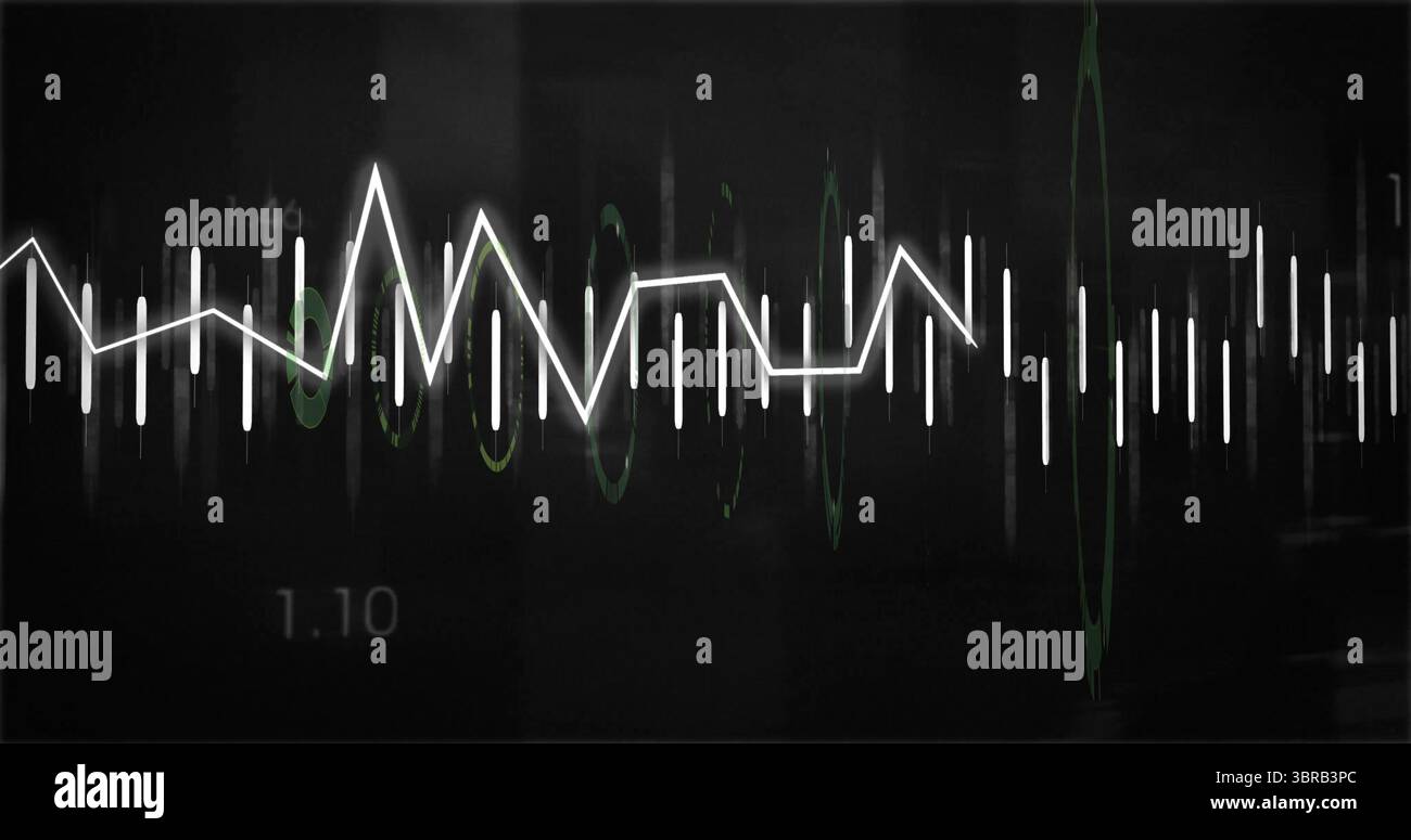 Displaying white jagged waveform intersecting vertical white bars on ...