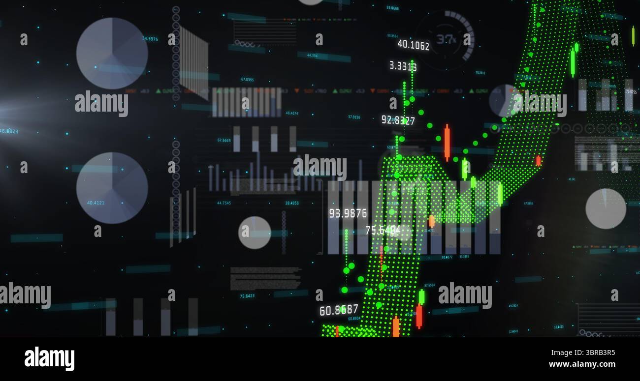 Displaying analytics interface with translucent pie charts, green ...