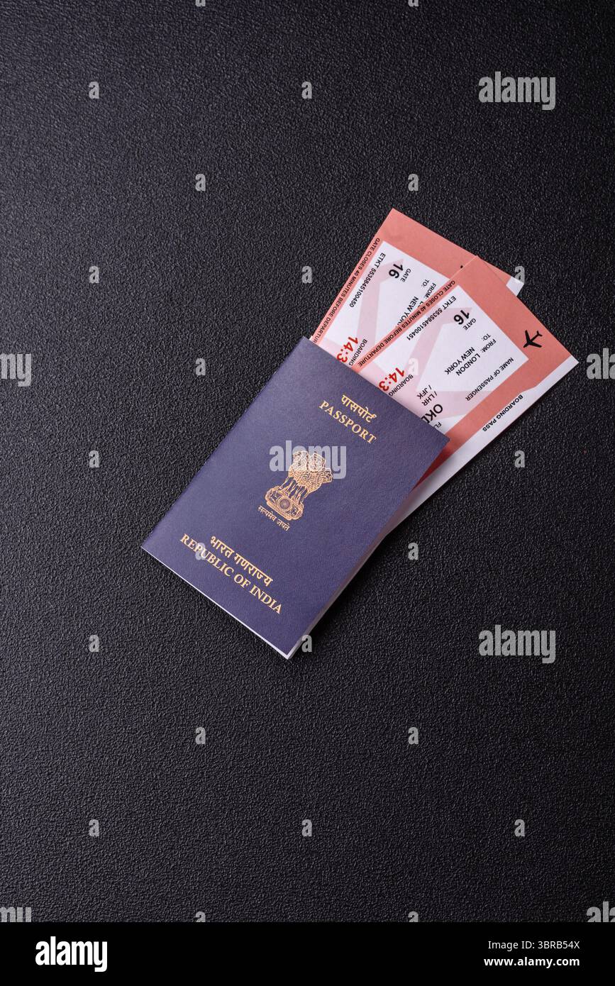 Indian passport and tickets for travelling, flying and doing business ...