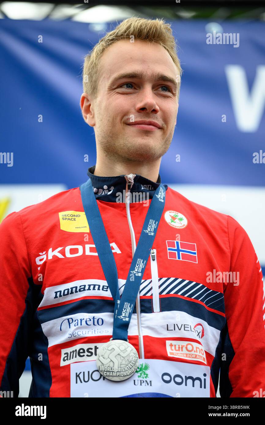 250711 Kasper Harlem Fosser of Norway at the medal ceremony for men’s ...