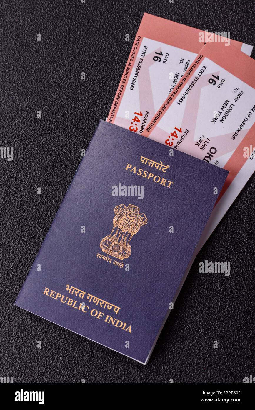 Indian passport and tickets for travelling, flying and doing business ...